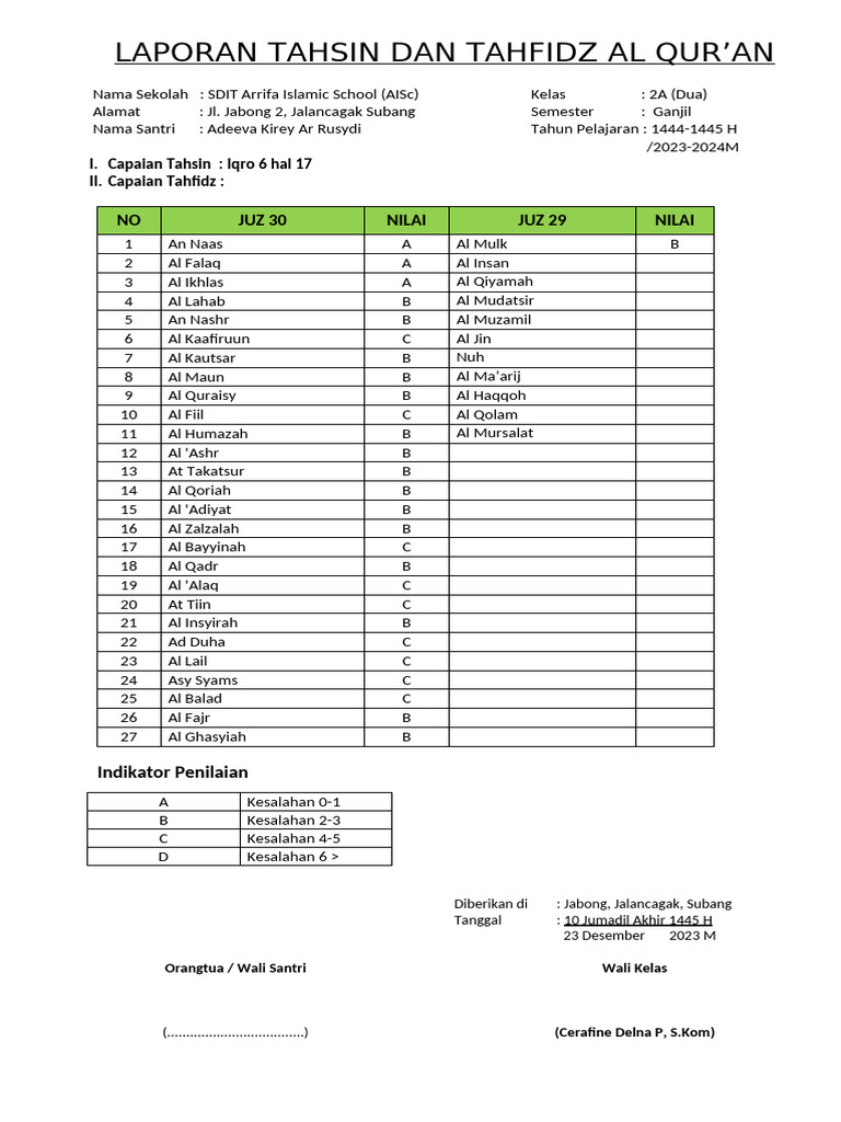 Lampiran Tahfidz Word | PDF