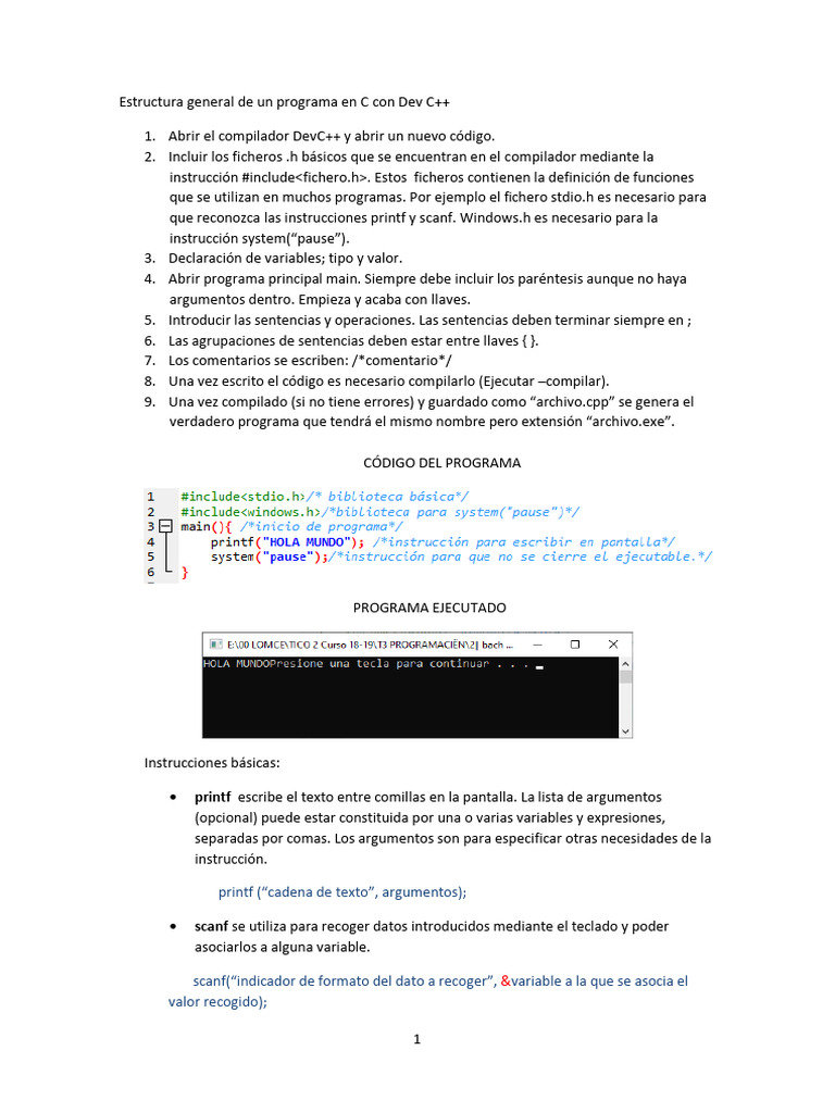 1 Estructura General de Un Programa en C | PDF