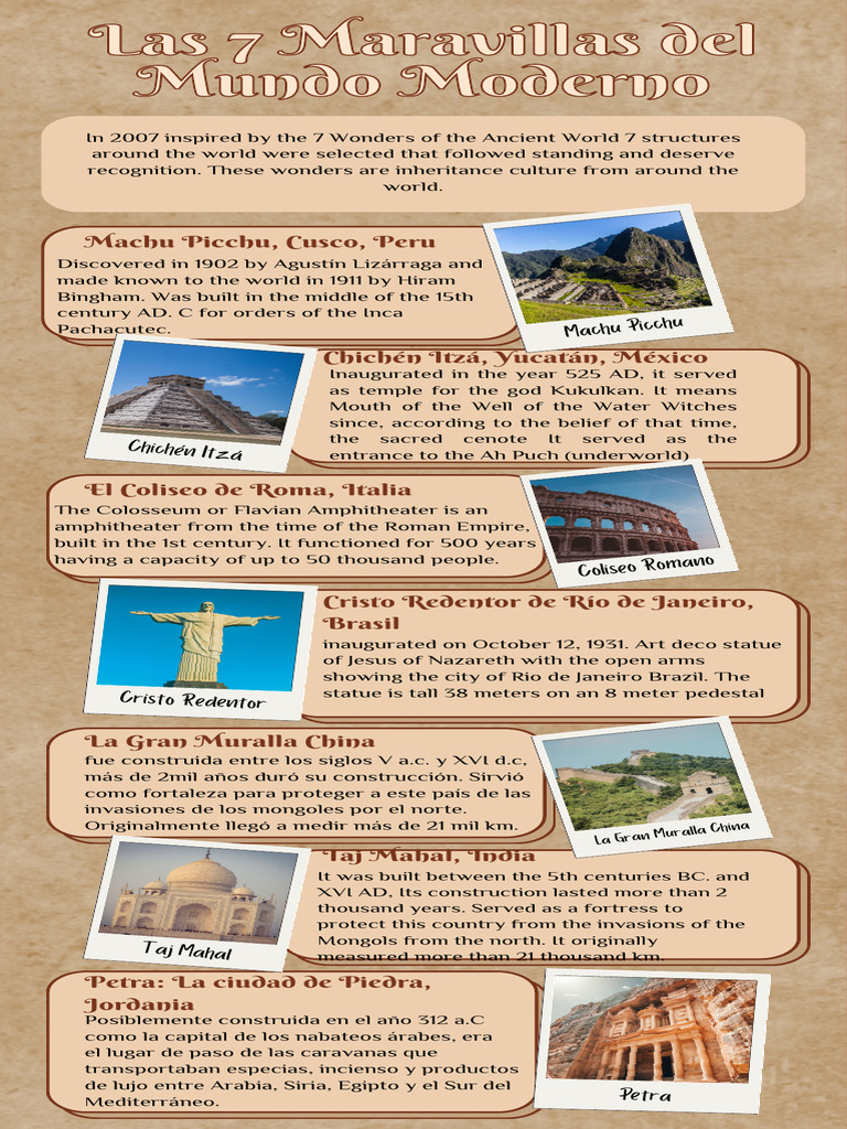 Infografia de Las 7 Maravillas Del Mundo Moderno | PDF