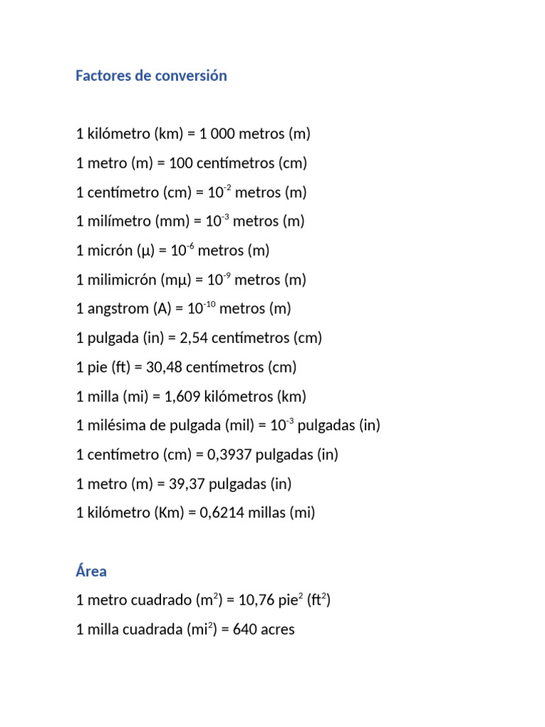 Factores de Conversión | PDF