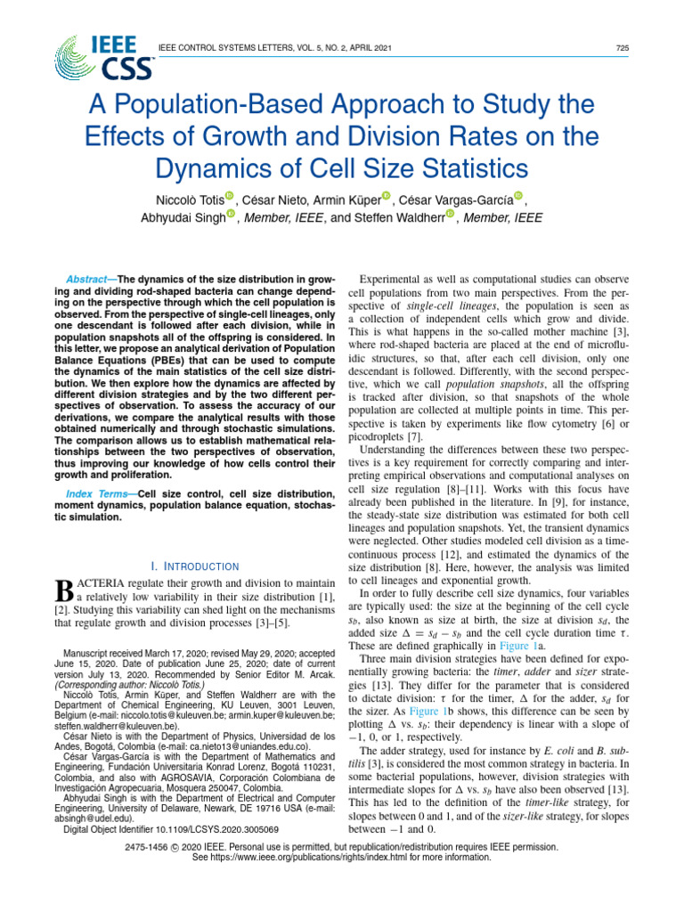 A Population-Based Approach To Study The Effects of Growth and Division ...