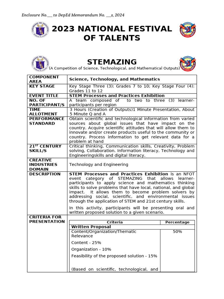 STEMazing Guidelines For 2024 NFOT | PDF | Science, Technology ...