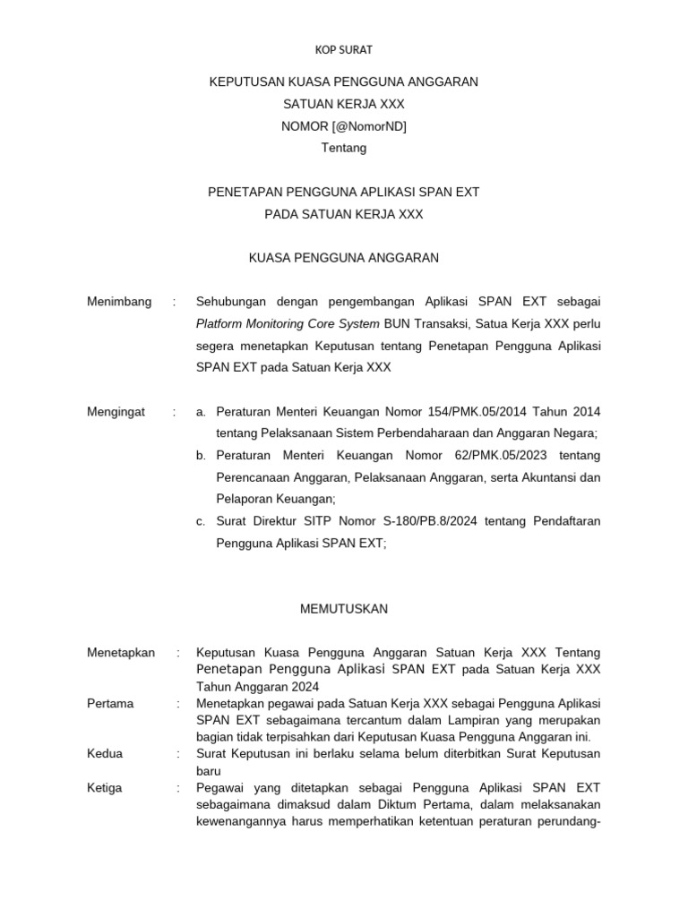 Format SK SPAN EXT - SATKER | PDF