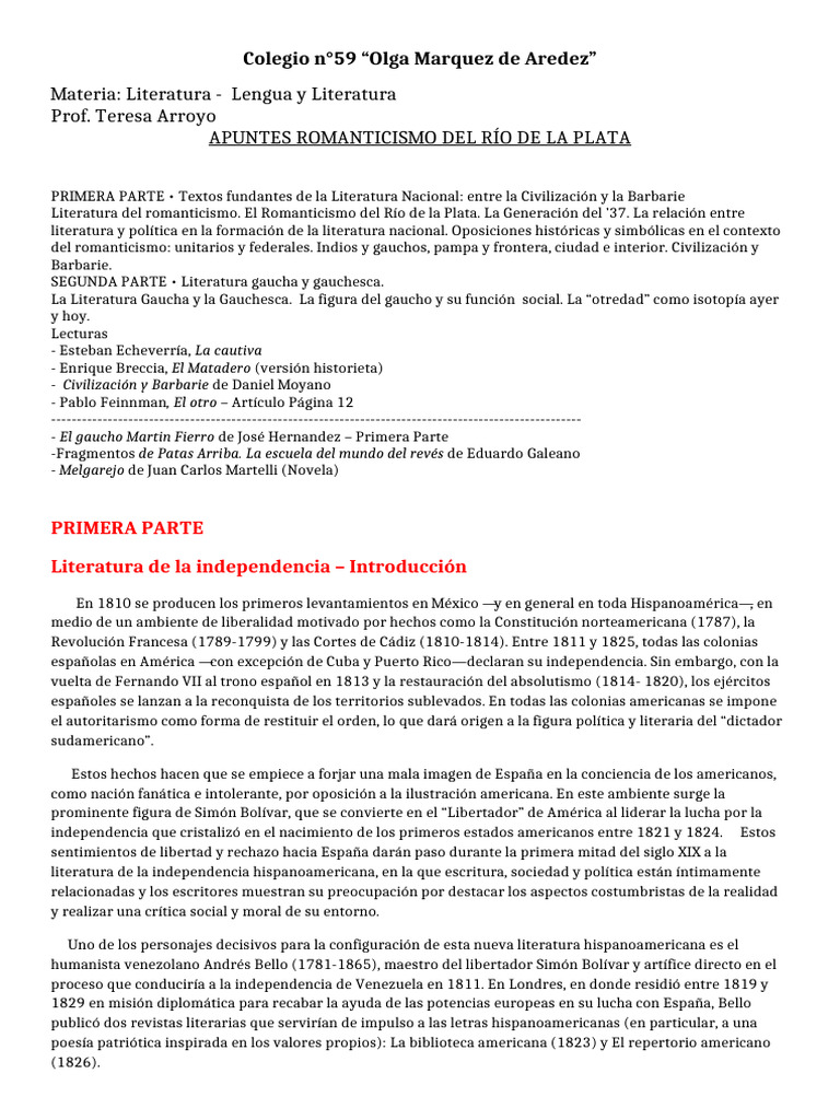 Neoclasicismo y Romanticismo del Río de la Plata | PDF