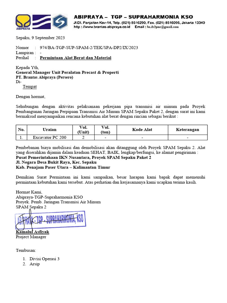Surat Permintaan Alat Dan Material DP2 | PDF