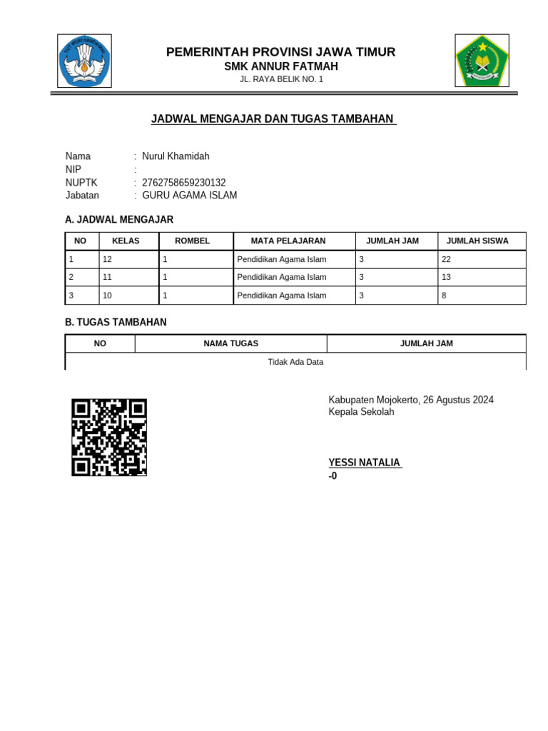 Jadwal Mengajar Dan Tugas Tambahan Pdf