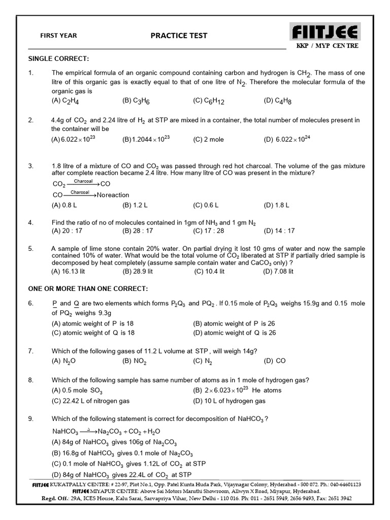 Stoichiometry - Practice Test | PDF