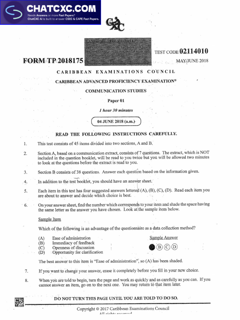 CAPE Communication Studies P1 2018 | PDF