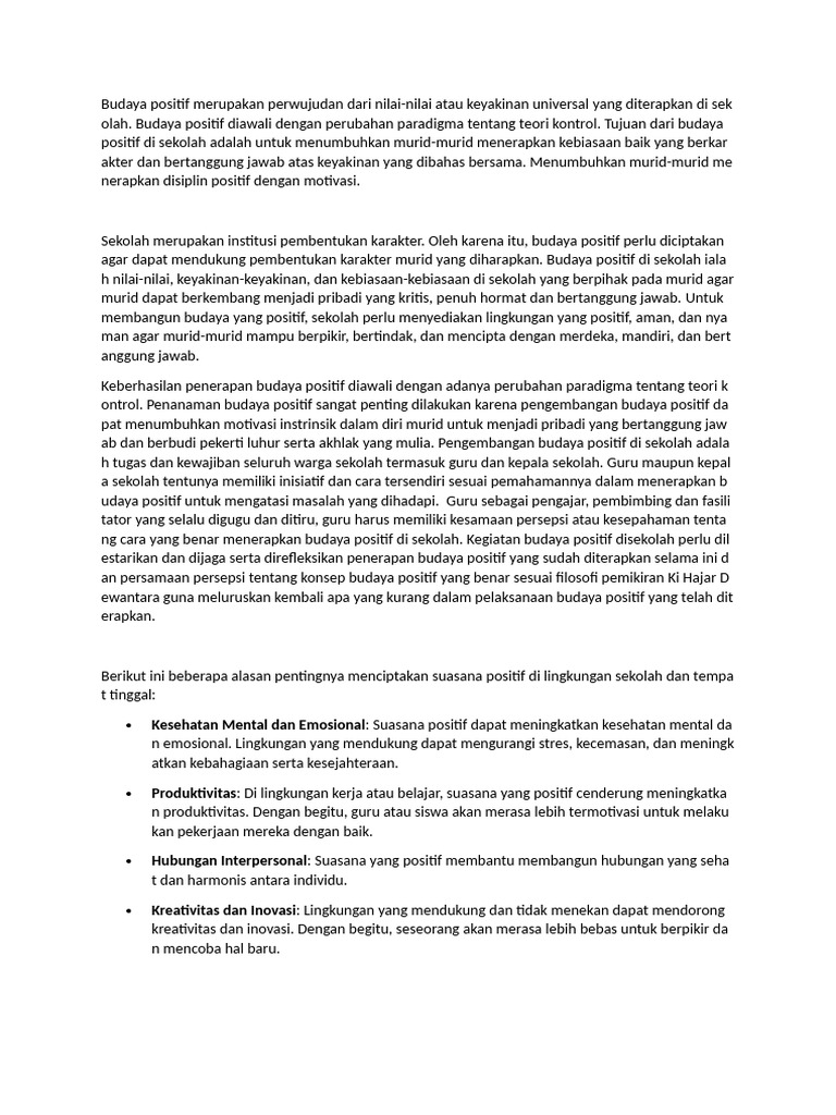 Budaya Positif Merupakan Perwujudan Dari Nilai | PDF