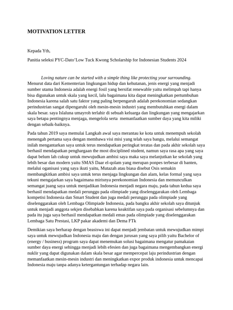 Motivation Letter | PDF