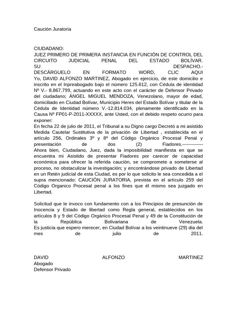 Caución Juratoria Modelo | PDF