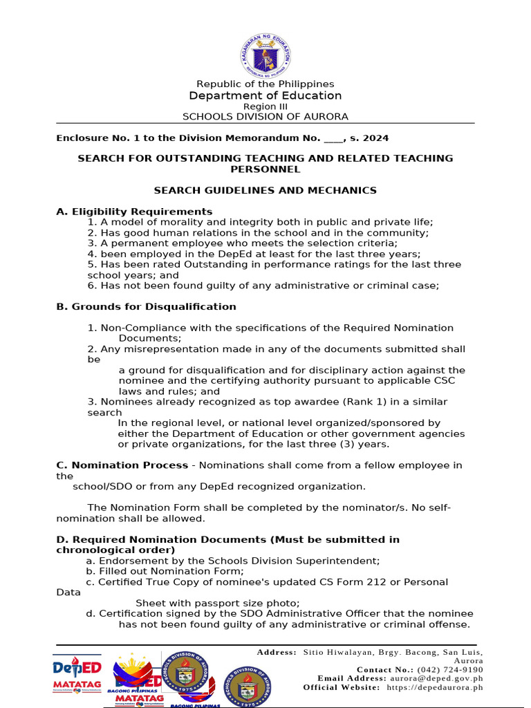 MEMO - Search For Outstanding Enclosures | PDF | Teachers | Innovation