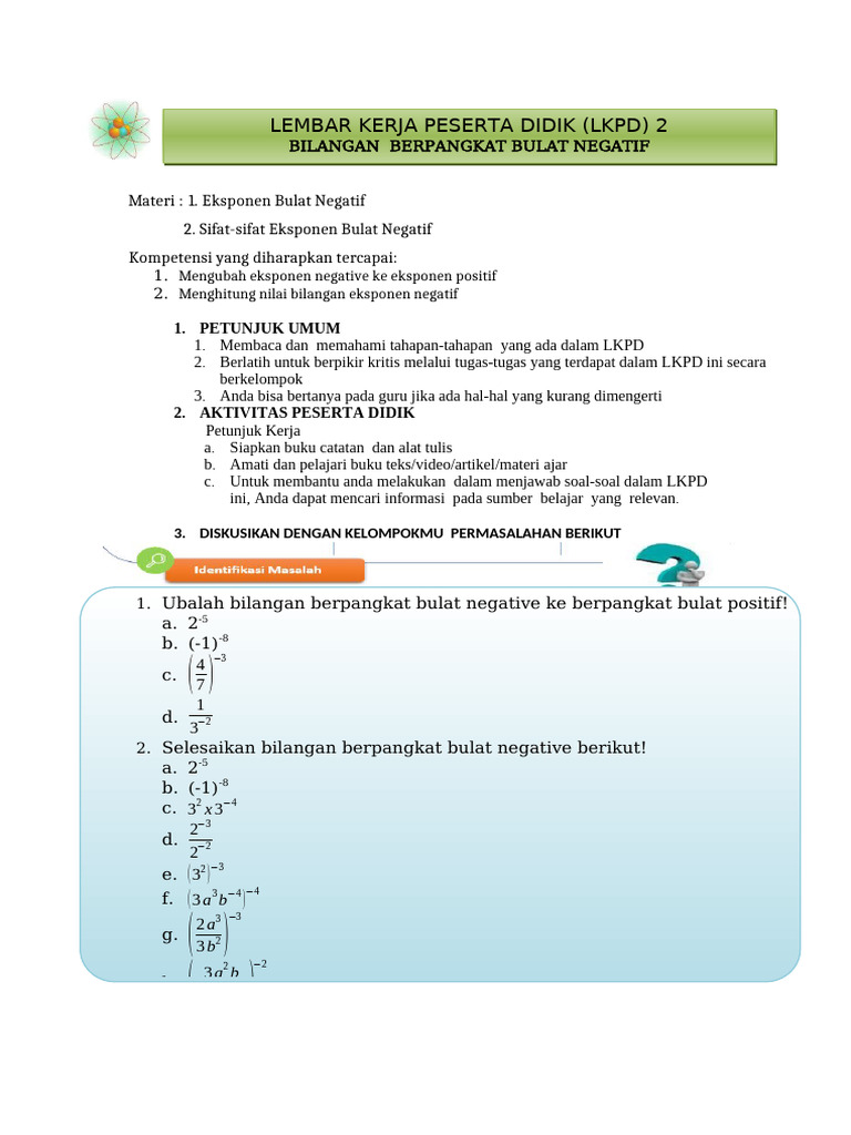 LKPD 2 Bilangan Berpangkat Bulat Negatif | PDF
