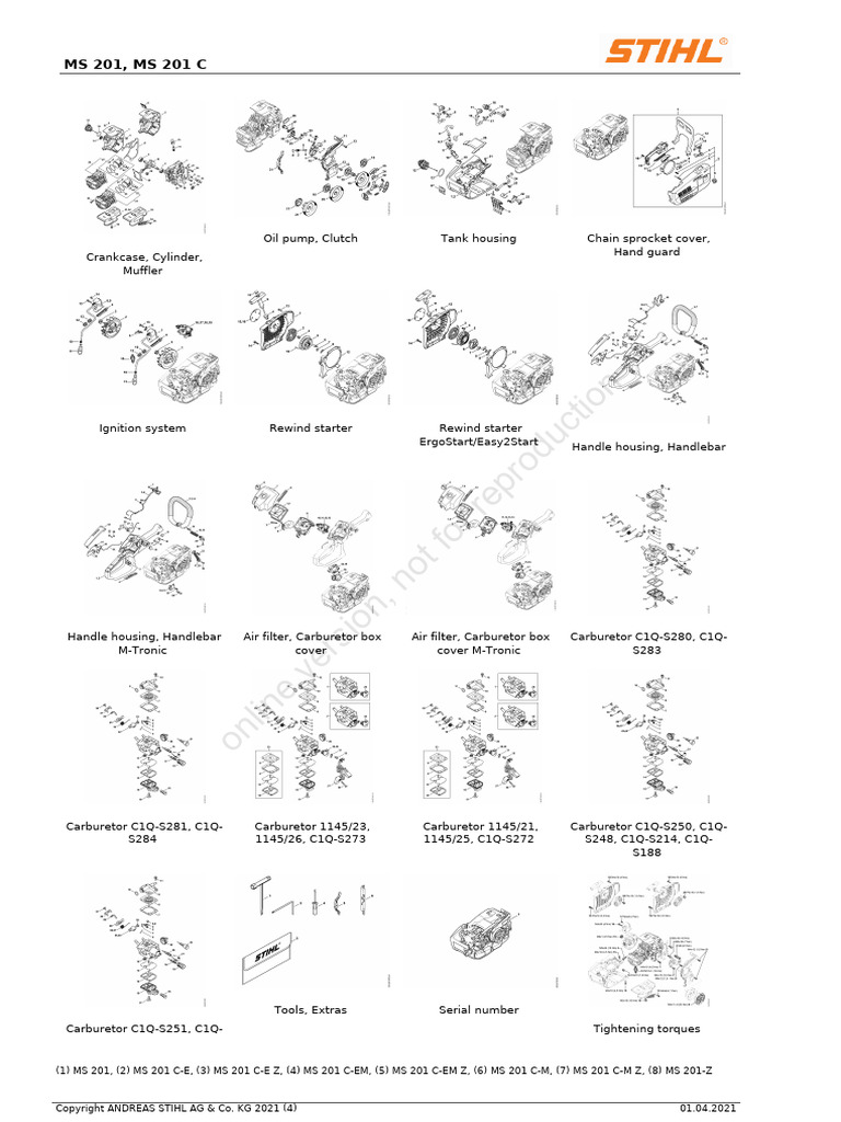 Stihl MS201, MS201C Parts Manual | PDF