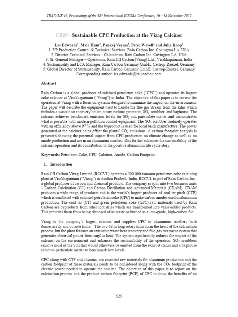 2020 Icsoba Sustainable CPC Production at The Vizag Calciner | PDF