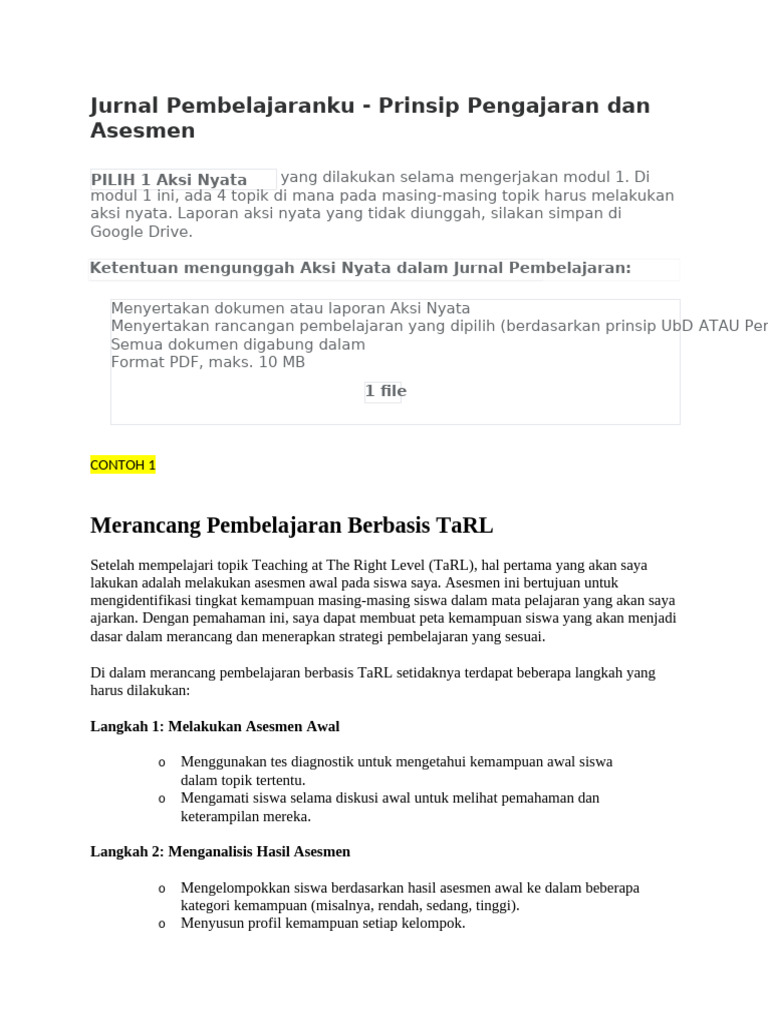 Jurnal Pembelajaran Modul 1 Prinsip Pengajaran Dan Asesmen Umum | PDF
