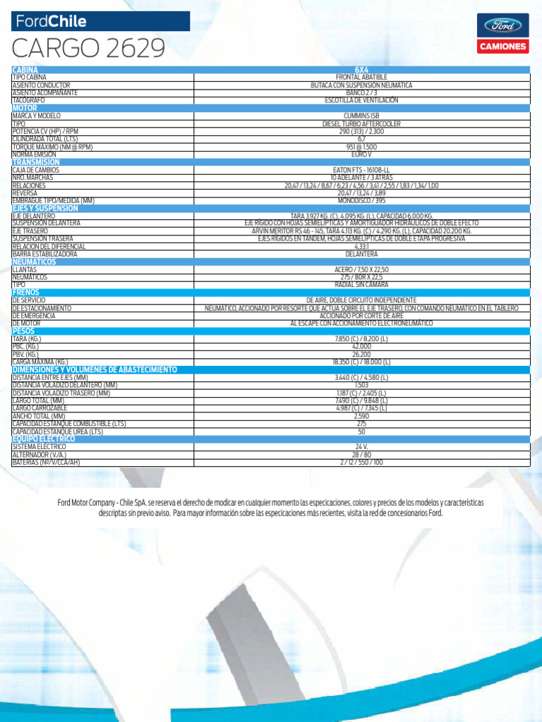 FCH Ficha Tecnica Cargo 2629 17 Ene 18 | PDF