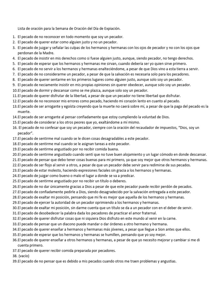 Lista de Pecados | PDF