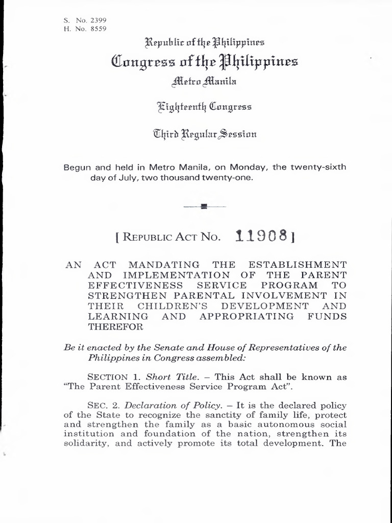 RA 11908 Parent Effectiveness Service Program | PDF