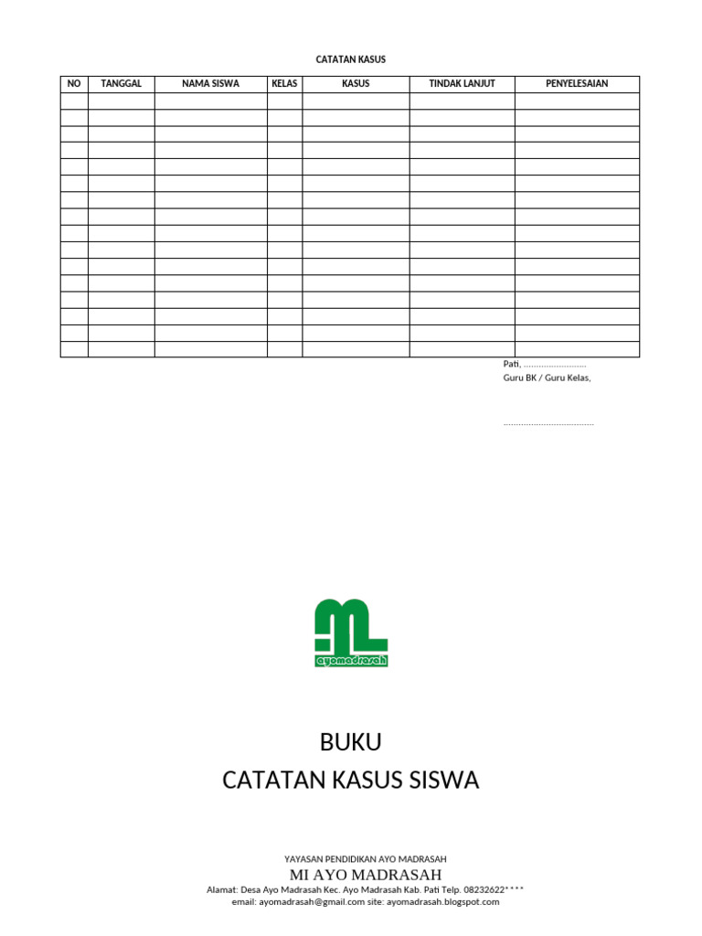 Format Buku Catatan Kasus | PDF