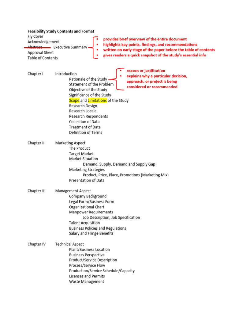 Feasibility Study Contents and Format | PDF