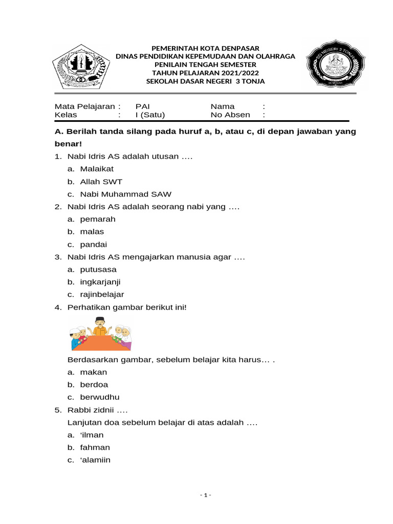 Soal PTS II PAI Kelas 1 FIX | PDF