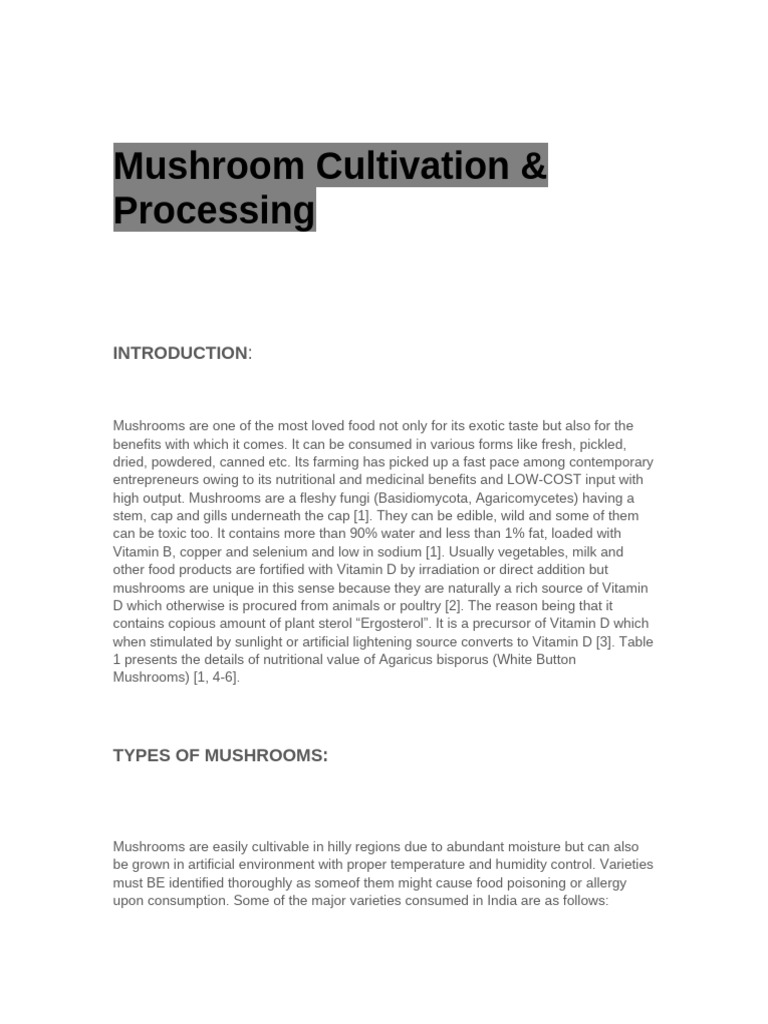 Mushroom Cultivation and Processing Guide | PDF | Mushroom | Technology ...