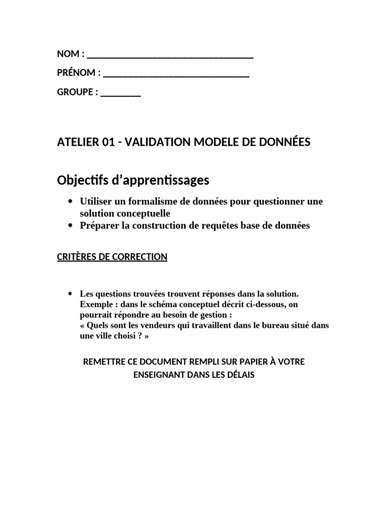 Atelier 01 - Validation Modele Conceptuel | PDF