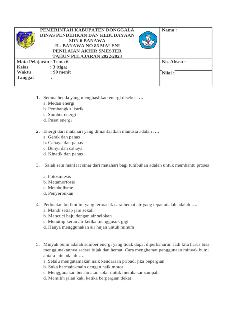 soal uangan tema 6 | PDF
