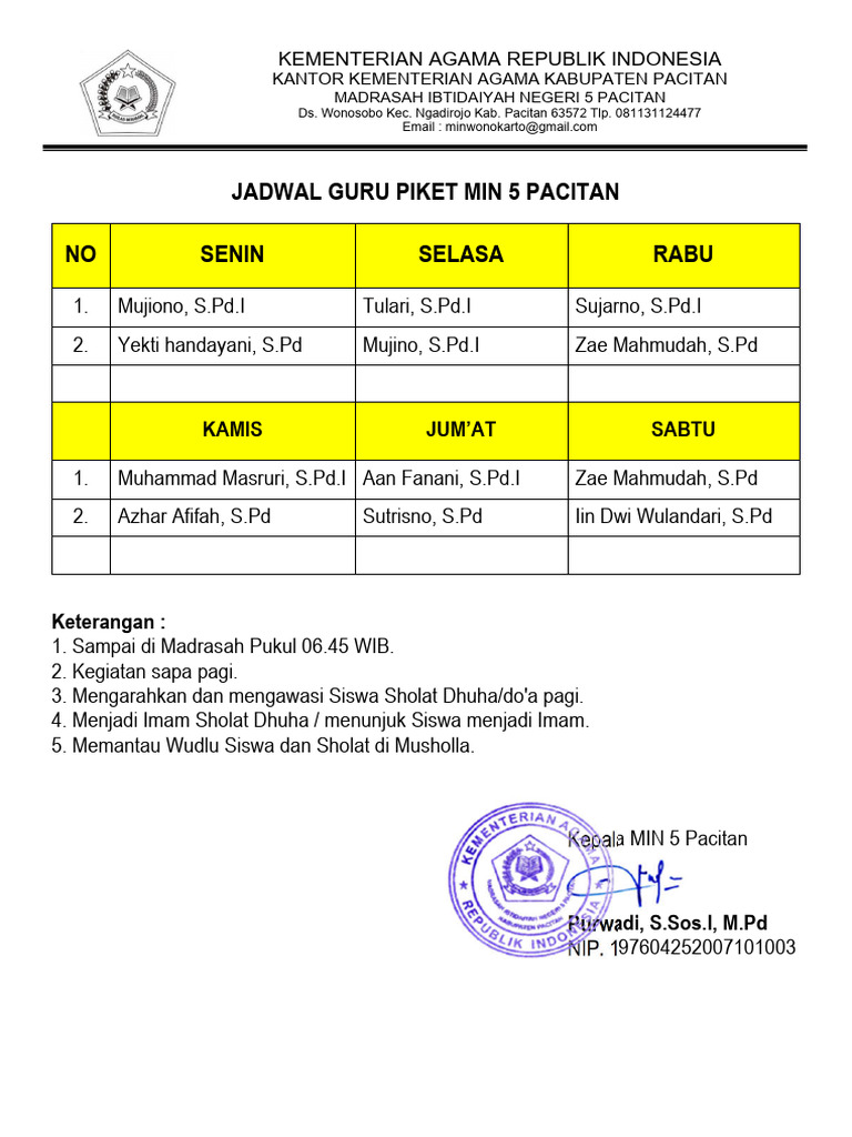 Jadwal Piket Ok | PDF