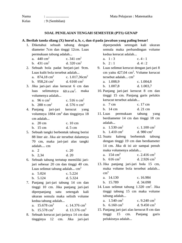 PTS MTK 9 Genap | PDF