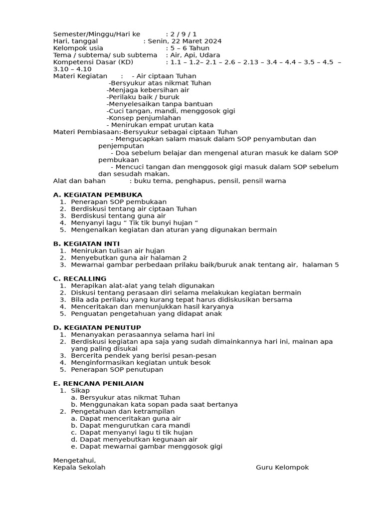 RPPH 2 Air, Udara, Api TK-A Semester 2 Minggu Ke 2 Tahun 2023-2024 | PDF