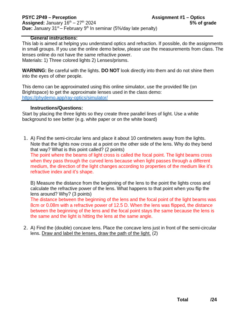 Optics Assignment 1 - Katelyn Whitfield | PDF