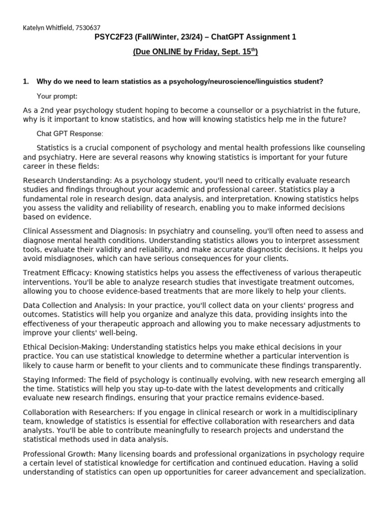 PSYC2F23 ChatGPT Assignment #1 | PDF