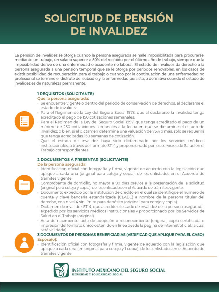 Solicitud de Pensión de Invalidez IMSS | PDF | Certificado de nacimiento | Pensión
