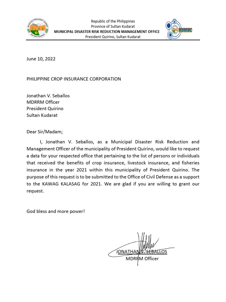 Request Letter For Pcic | PDF