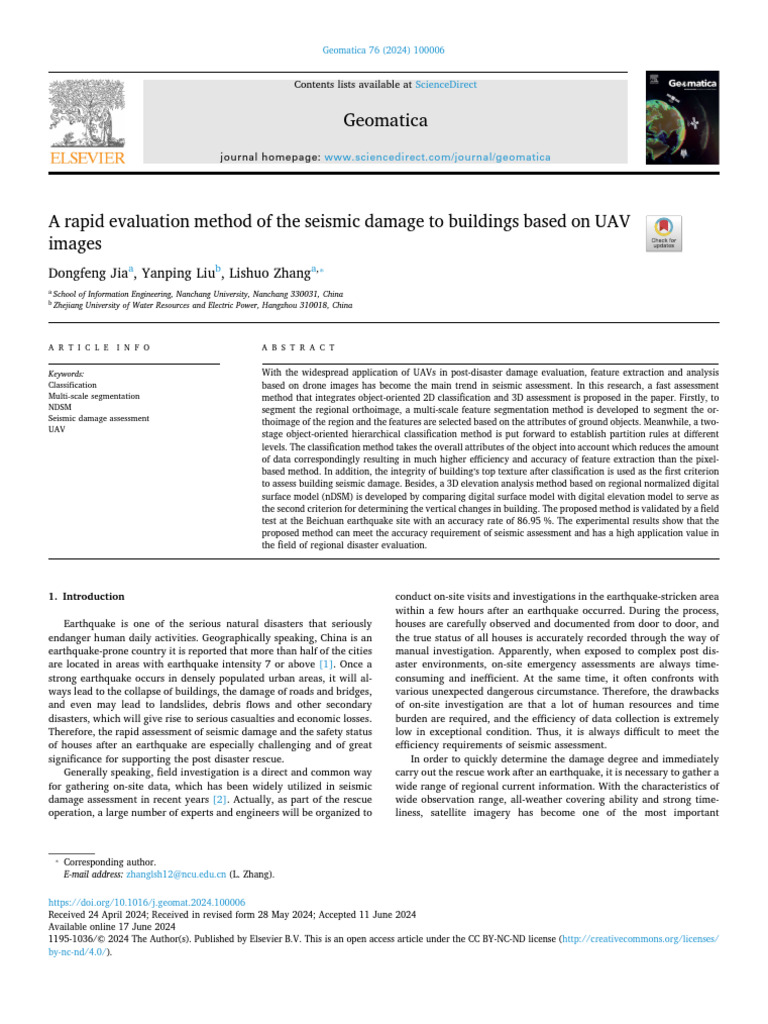 A Rapid Evaluation Method of The Seismic Damage To Buildings Based On UAV Images | PDF