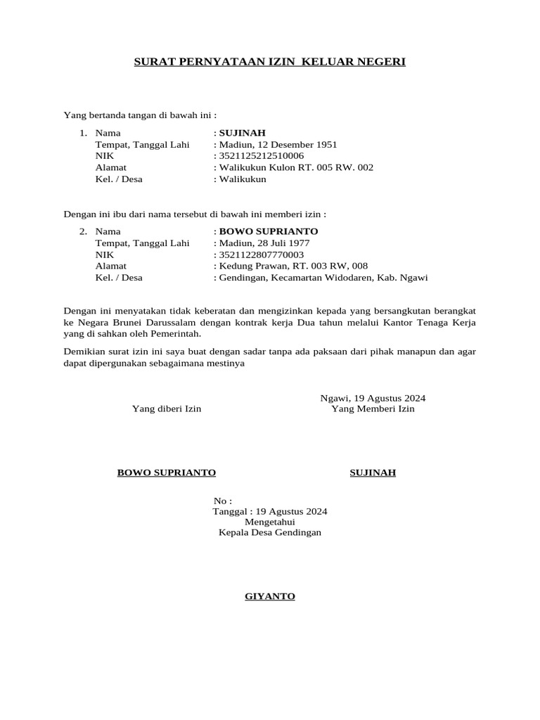 Surat Izin Keluar Negeri | PDF