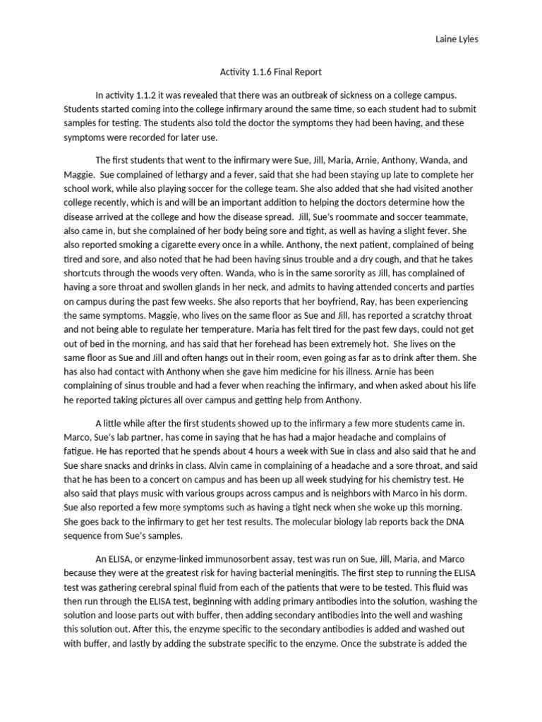 Activity 1.1.6 Final Report Lms | PDF | Elisa | Meningitis