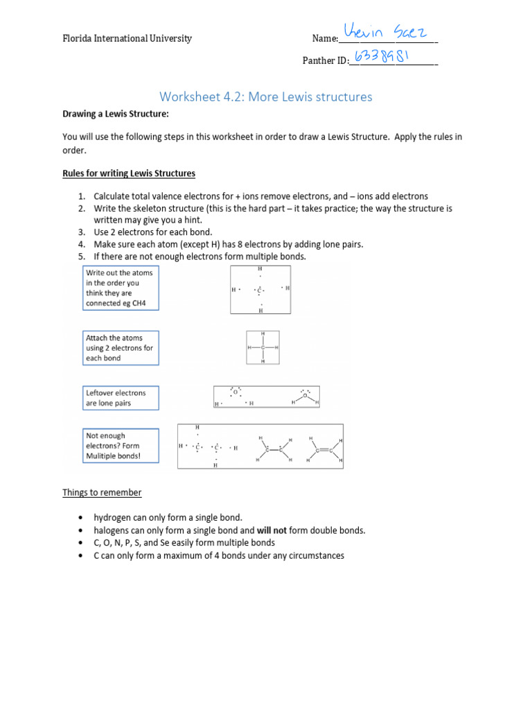 Worksheet 4.2 More Lewis Structures | PDF
