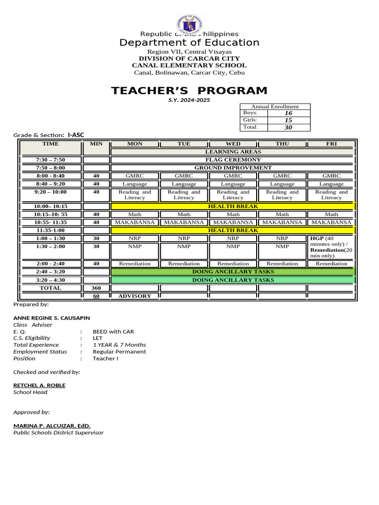 Teachers Program Gr. 1 Final | PDF