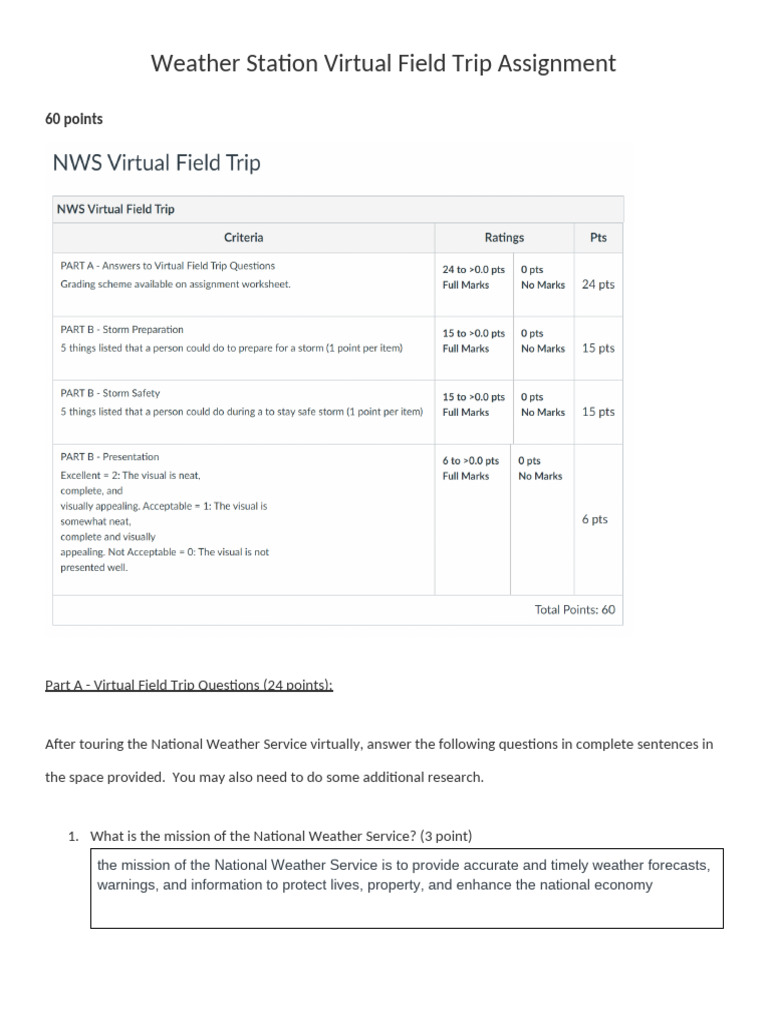 Weather Station Virtual Field Trip Assignment | PDF
