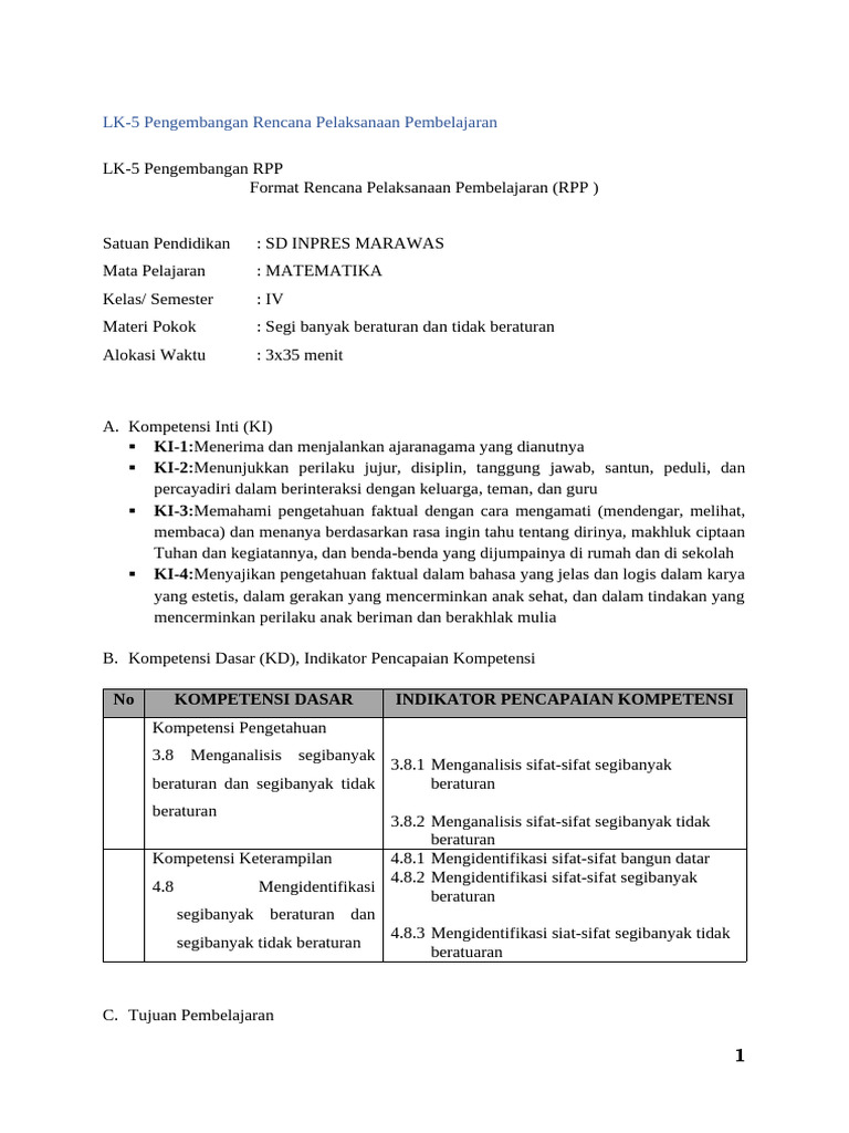 LK-5 Pengembangan Rencana Pelaksanaan Pembelajaran (Unit Ke-2) | PDF