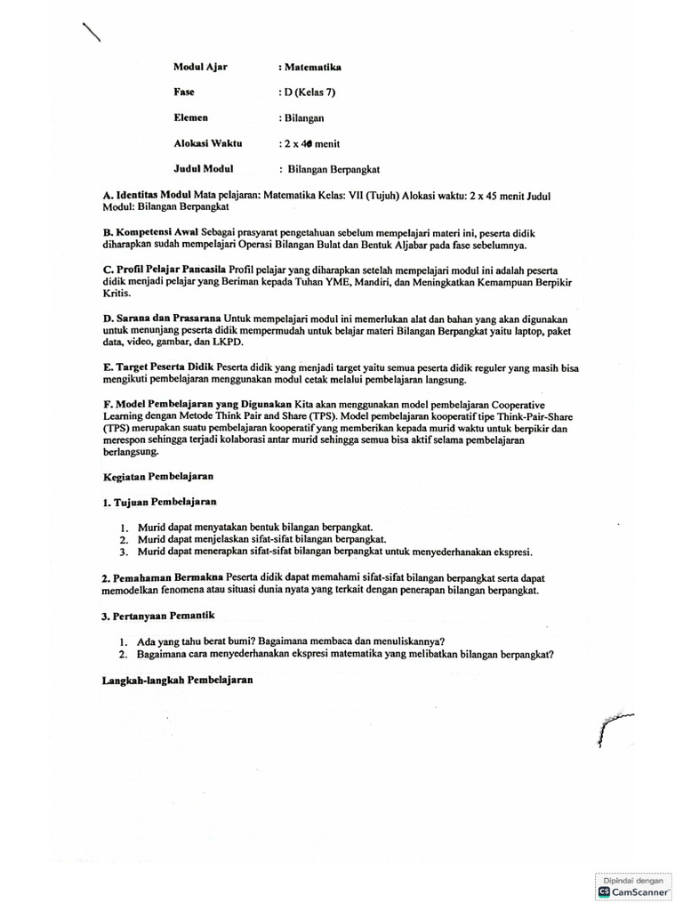 Modul Ajar MTK KL 7 | PDF