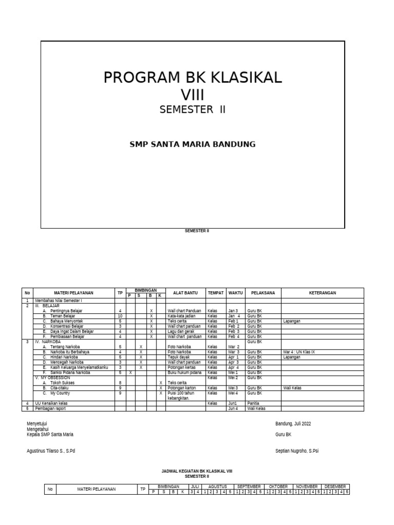 Program Dan Jadwal BK Klasikal Viii Semester Ii | PDF