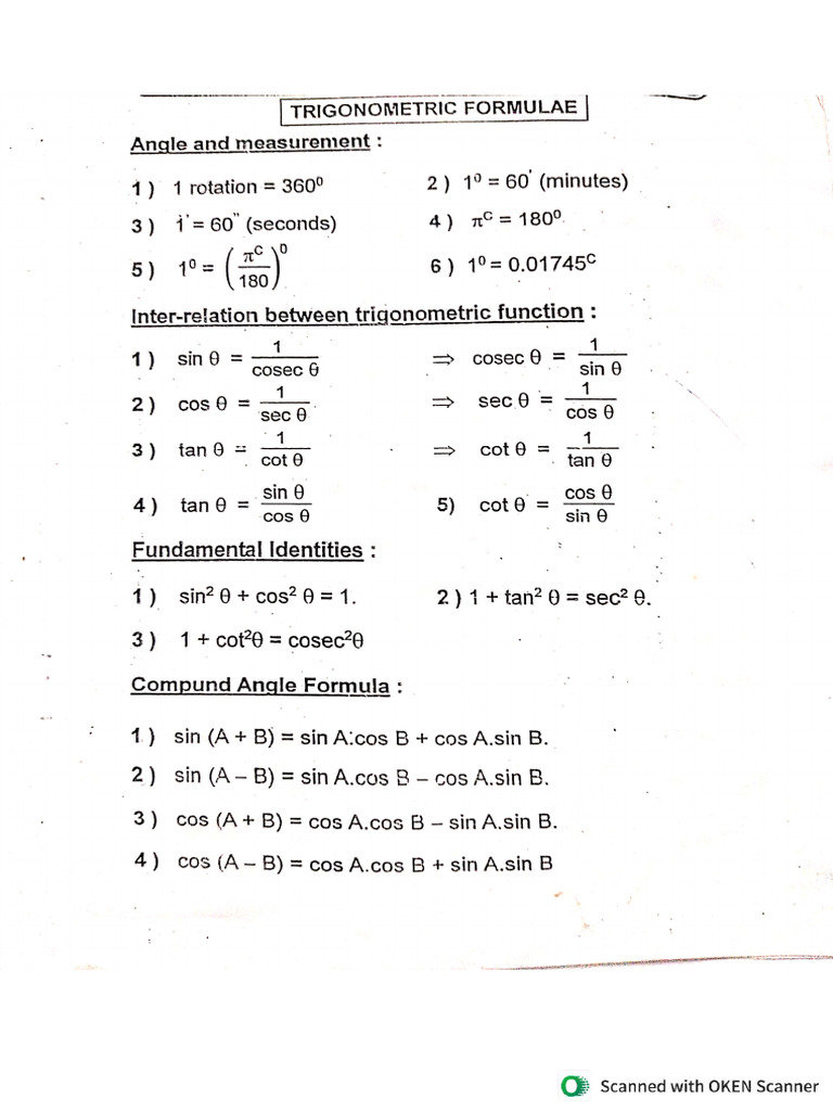 Trigonometry Formula | PDF
