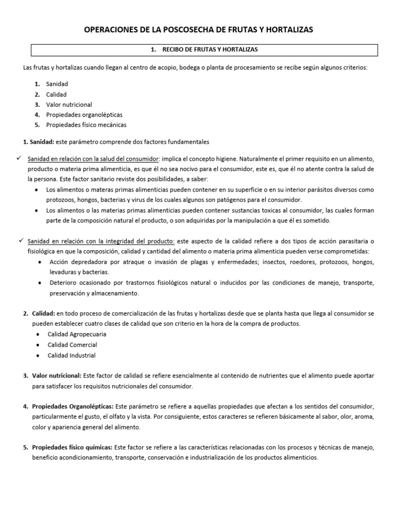 Operaciones Poscosecha | PDF