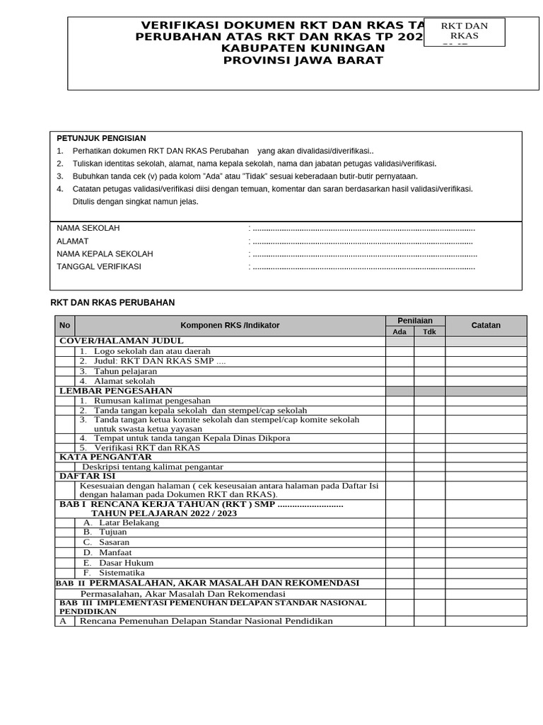 Instrumen Validasi RKT-RKAS | PDF