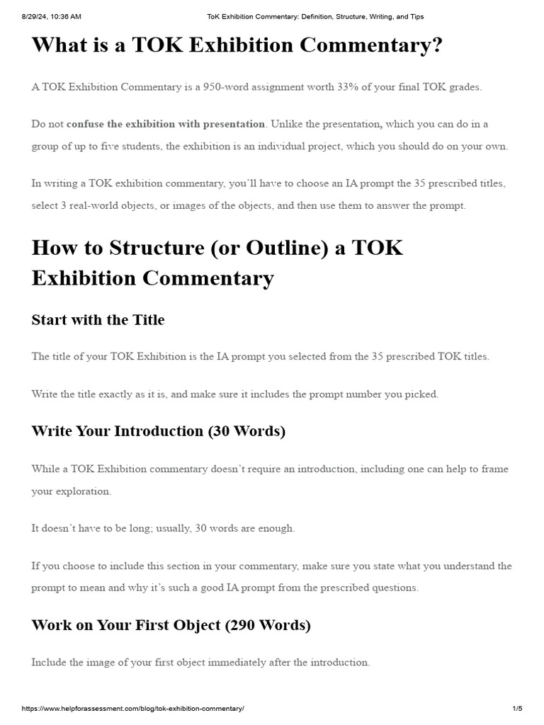 ToK Exhibition Commentary - Definition, Structure, Writing, and Tips | PDF