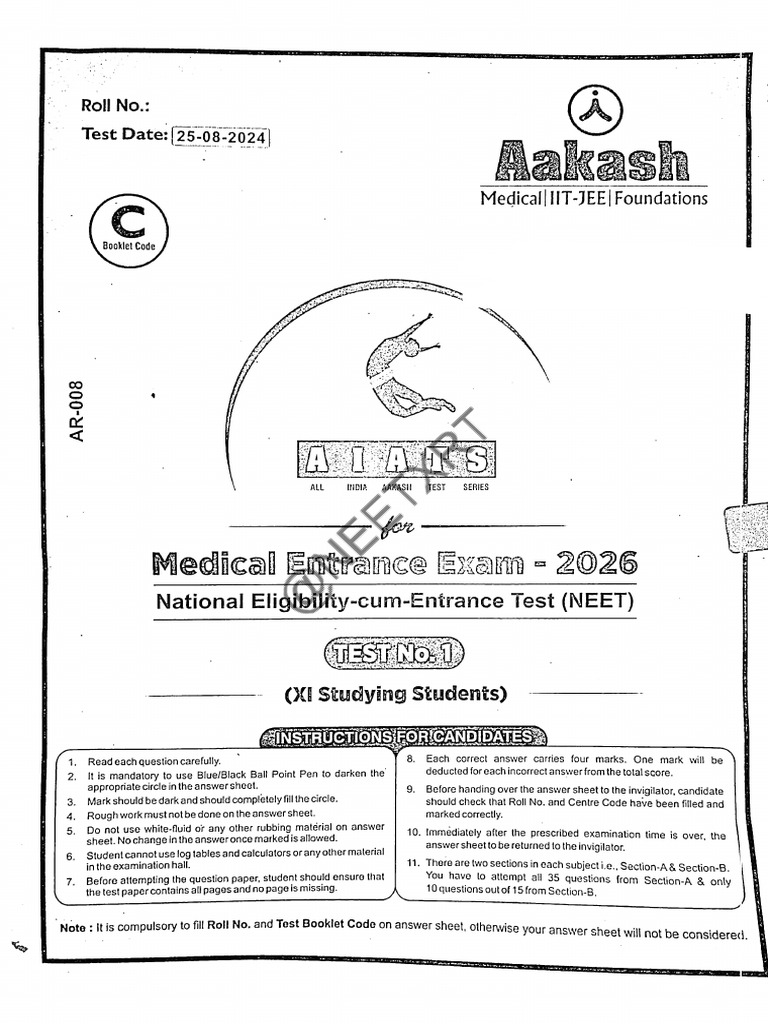 Aiats 01 Code C Tym Questions Paper by @neetxrt | PDF